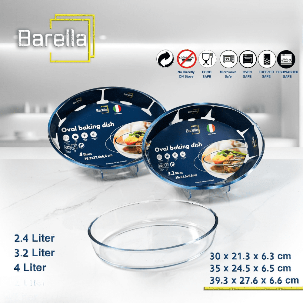 Oval Baking Dish Set (3pcs): Barella Glass 2.4L-4L