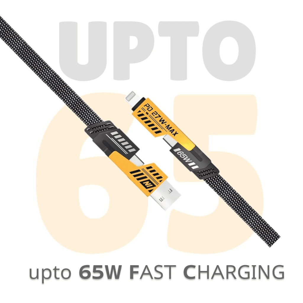 Flat Wire 4-in-1 Charging Cable - 65W PD Fast Charge (1m)